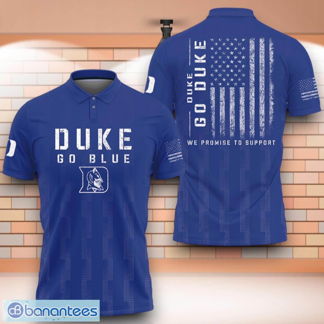 Duke Blue Devils Go Duke NCAA 3D Polo Shirt With American Flag Military ...