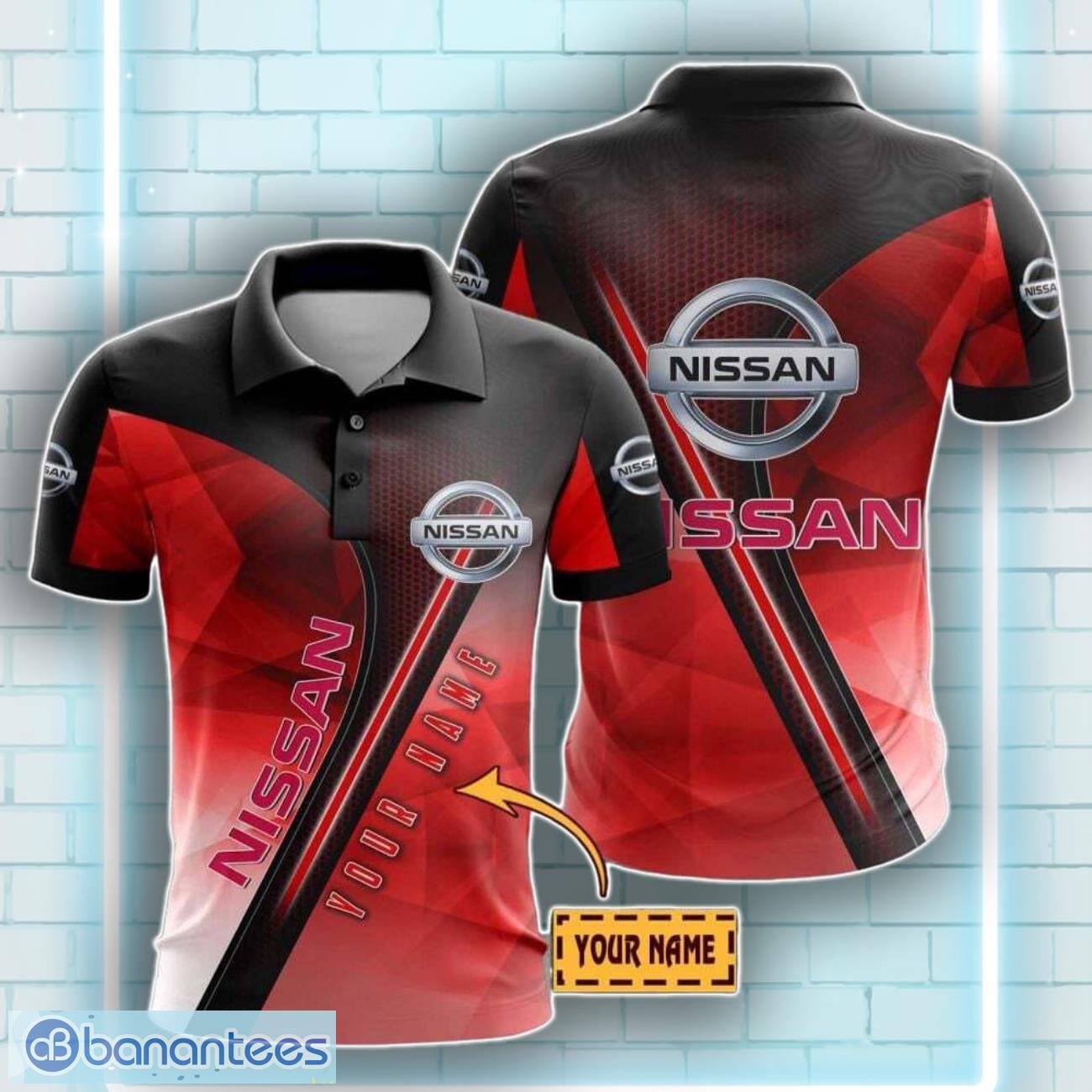 Nissan Logo Hexagon Pattern 3D Polo Shirt Custom Name Edition For Men ...