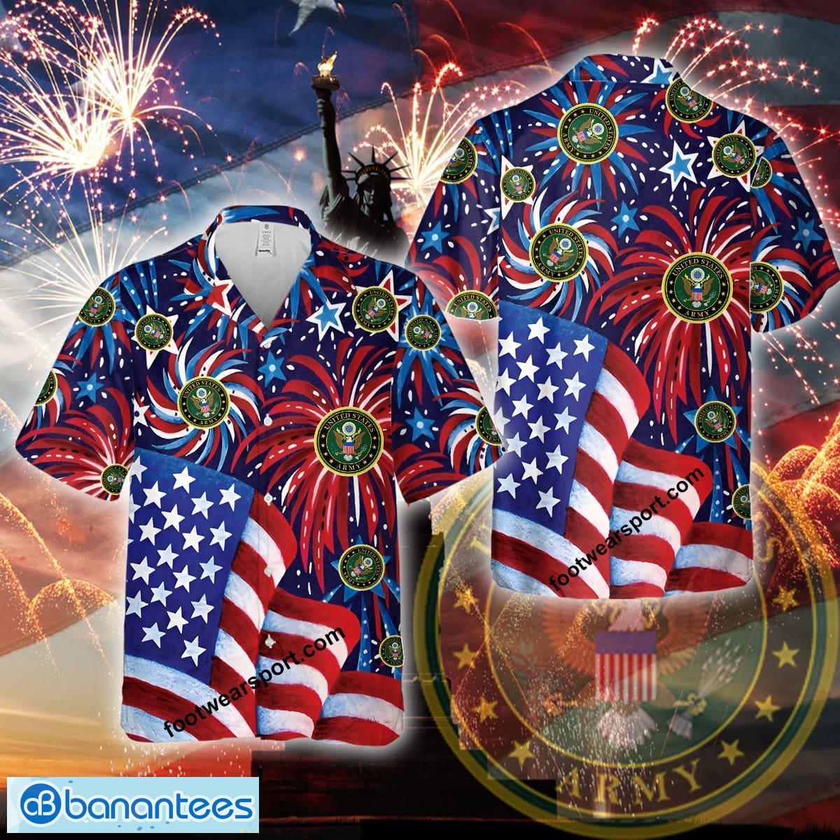 New US Army US Flag Pattern Firework Memory AOP Hawaiian Shirt For ...