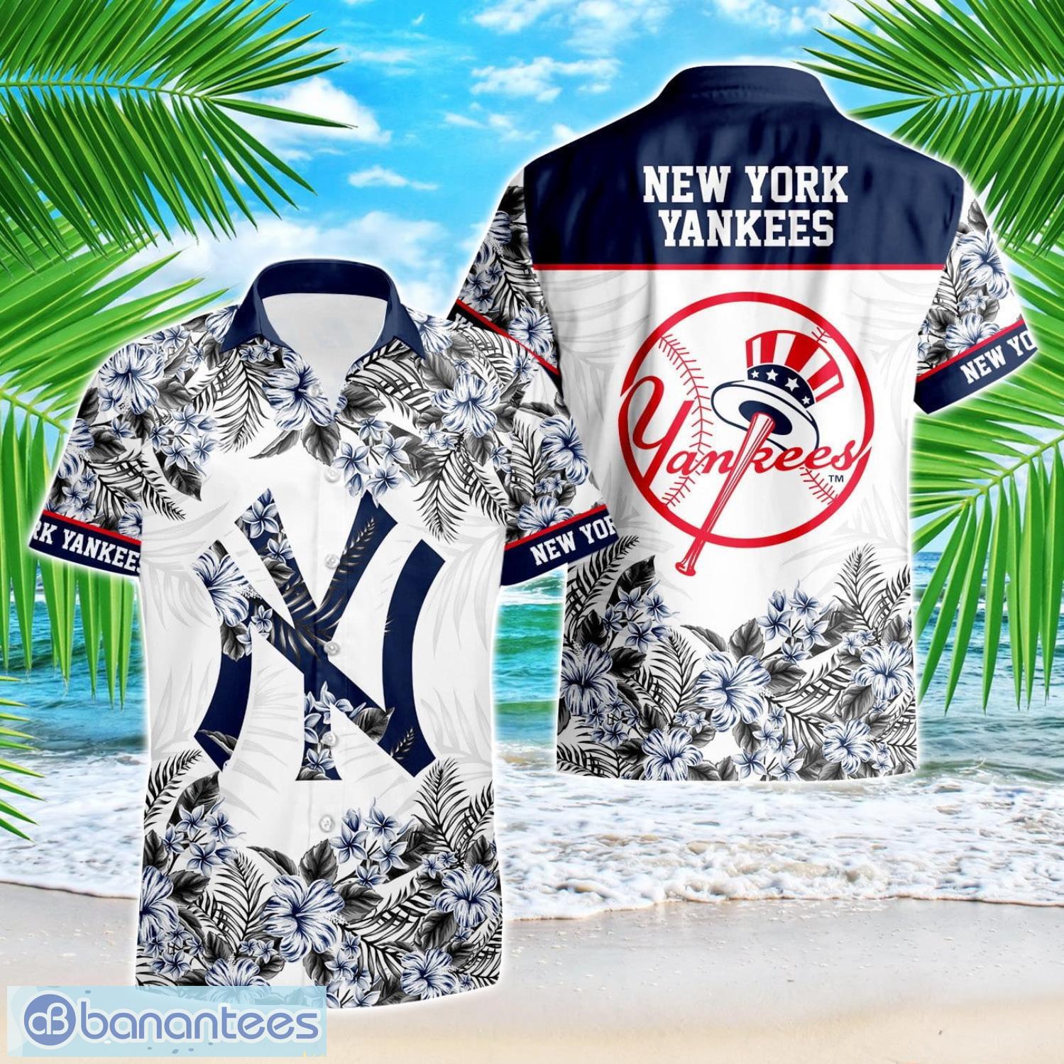 New York Yankees Hibiscus Plumeria Flower 3D Printed Hawaiian Shirt ...