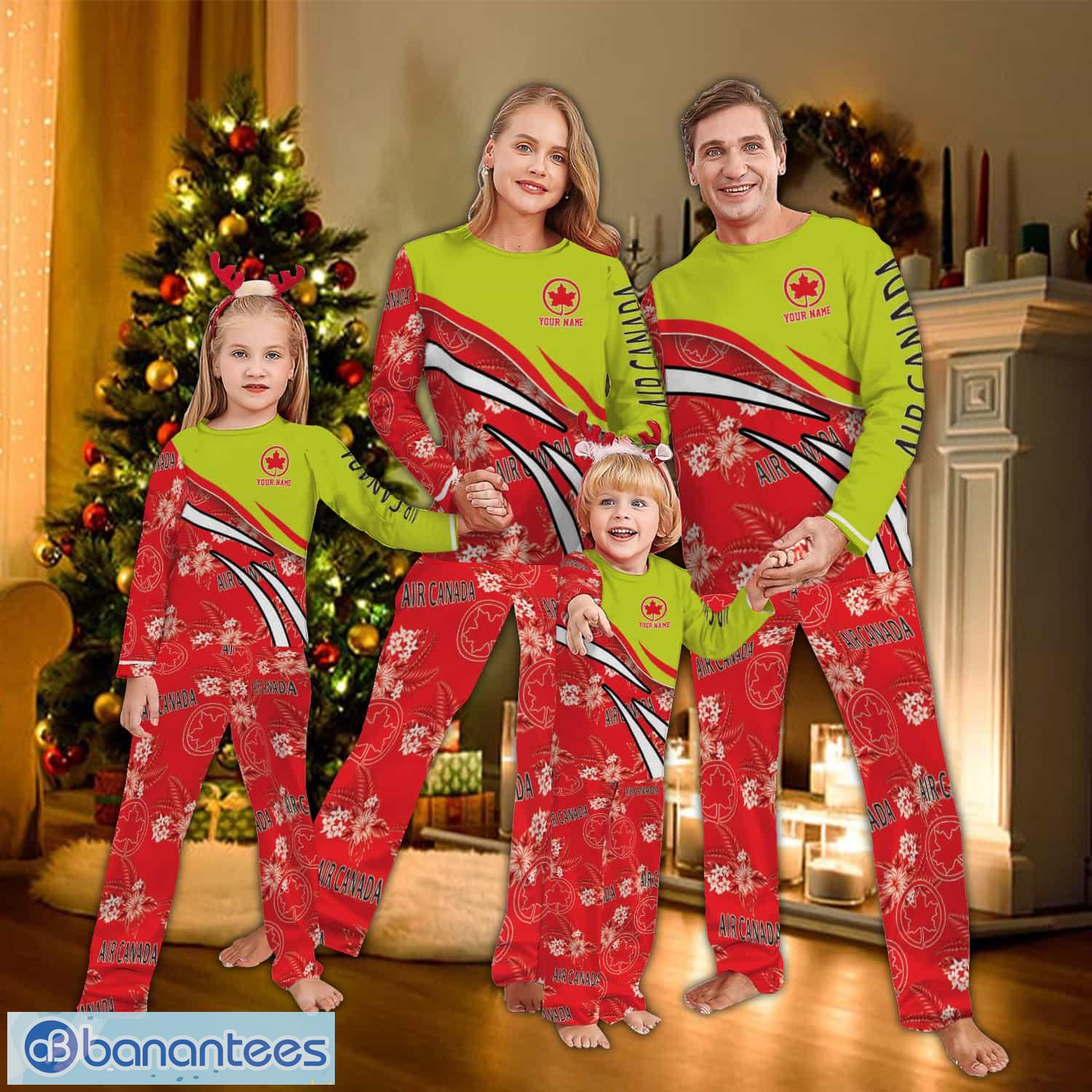 Custom Name Air Canada Flower Pattern Pajamas Set Flower Men Women ...