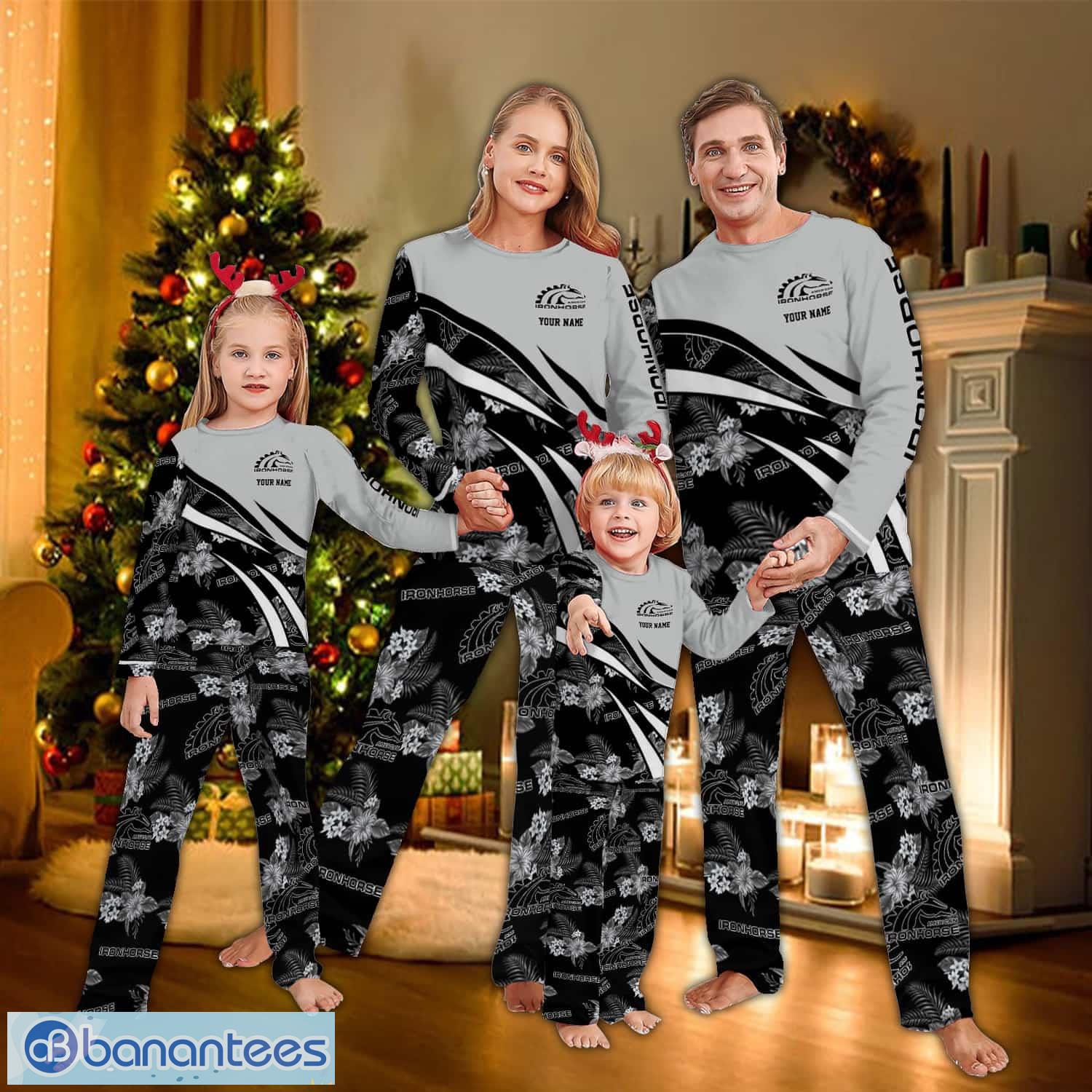 Custom Name American IronHorse Motorcycle Logo Pattern Family Pajamas ...