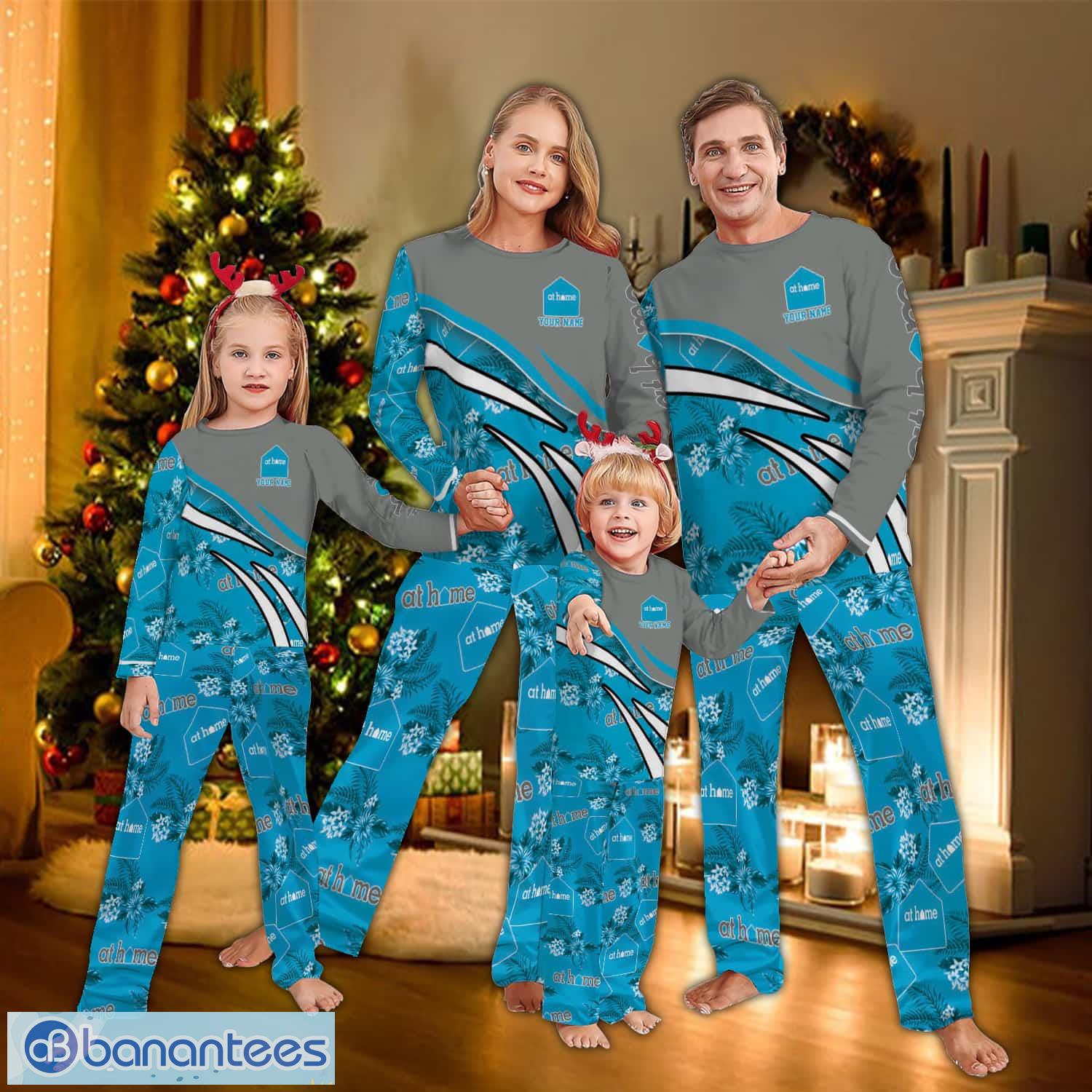 Custom Name At Home Logo Pattern Pajamas Set Flower Gift Family - Banantees