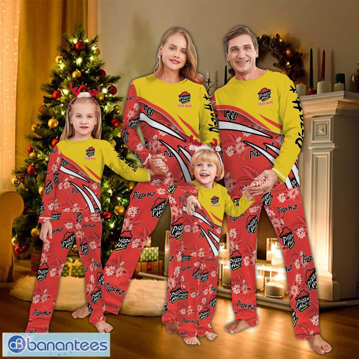 Custom Name Pizza Hut Flower Pattern Pajamas Set Flower Men Women ...