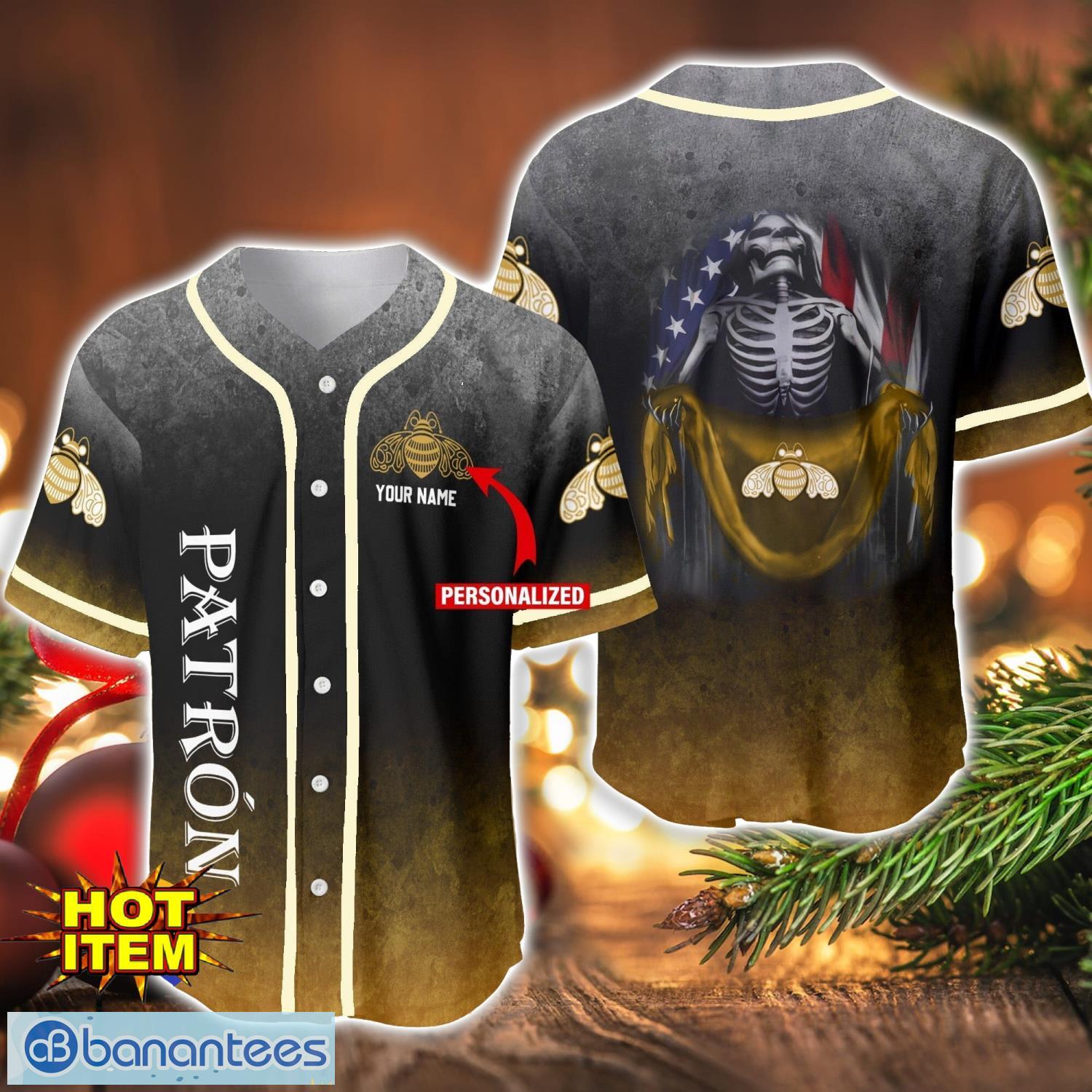 Patron Tequila Skull USA Flag Baseball Jersey Shirt Personalized Name ...